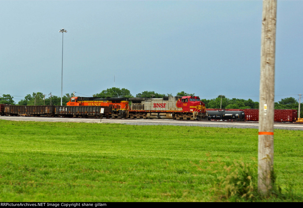BNSF 797 And Bnsf 4535 sit in the Galesburg yard.